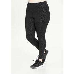 Trainingstights Q BY ENDURANCE "Juliette", Damen, Gr. 52, EURO-Gr&ouml;&szlig;en, schwarz, 93% Polyester, 7% Elasthan, bedruckt, unifarben, lang, Hosen, mit leichter Kompression