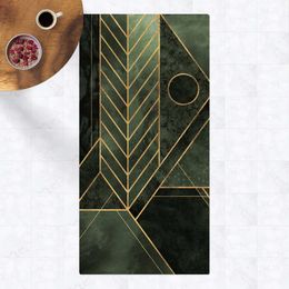 Bilderwelten Kork-Teppich Abstrakt gr&uuml;n originell Aquarell - Geometrische Formen Smaragd Gold - Geometrisch Wohnzimmer Schlafzimmer