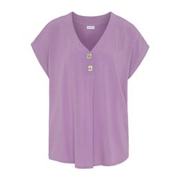 Lascana Damen Schlupfbluse, lila, Gr. 48, unifarben, Web, Obermaterial: 100% Viskose, Blusen, mit modischen Kn&ouml;pfen, luftige Kurzarmbluse, sommerlich