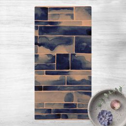 Bilderwelten Kork-Teppich Illustration blau Fliesenoptik - Mystische Blaue Wand - Geometrisch Wohnzimmer Schlafzimmer