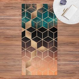 Bilderwelten Kork-Teppich Abstrakt t&uuml;rkis originell Aquarell - T&uuml;rkis Ros&eacute; goldene Geometrie - Geometrisch Wohnzimmer Schlafzimmer