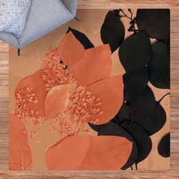 Bilderwelten Kork-Teppich Tropisch rosa Korkmatte - Bl&auml;tter Indigo & Rouge III - Pflanzen Wohnzimmer Schlafzimmer
