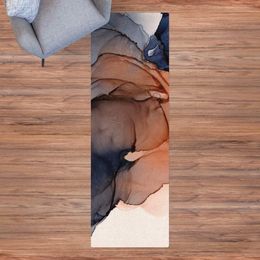 Bilderwelten Kork-Teppich Abstrakt blau originell Aquarell - Ozeantropfen Blau-Orange mit Gold - Deko Wohnzimmer Schlafzimmer