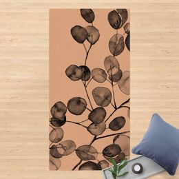 Bilderwelten Kork-Teppich Tropisch schwarz weiss originell Aquarell - Schwarz Wei&szlig; Aquarell Eukalyptuszweig - Pflanzen Wohnzimmer Schlafzimmer