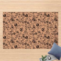 Bilderwelten Kork-Teppich Landhaus schwarz weiss Korkmatte - Schwarze Blumenranken - Deko Wohnzimmer Schlafzimmer