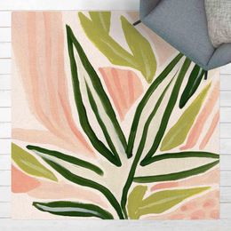 Kork-Teppich - Tropische Pastellbl&auml;tter - Tropisch rosa Aquarell Gr&auml;ser Wohnzimmer Schlafzimmer