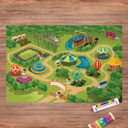 Bilderwelten Kork-Teppich Illustration bunt Korkmatte - Jahrmarkt - Los geht die Fahrt - Deko Kinderzimmer Baby M&auml;dchen Jungen