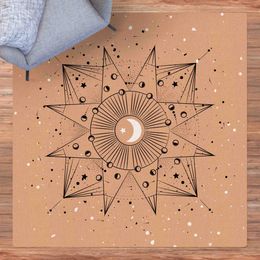 Bilderwelten Kork-Teppich Vintage schwarz weiss Spirituell Korkmatte - Astrologie Mond Magie Schwarz Wei&szlig; - Himmel Wohnzimmer Schlafzimmer