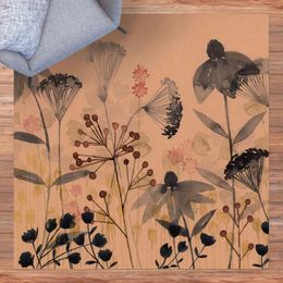Bilderwelten Kork-Teppich Landhaus weiss Blumen Aquarell - Wildblumen Aquarell I - Deko K&uuml;che