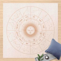 Kork-Teppich - Astrologie Sternzeichen im Sonnenkreis - Illustration weiss Spirituell Korkmatte Sternzeichen Wohnzimmer Schlafzimmer