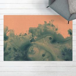 Kork-Teppich - Welle Aquarell T&uuml;rkis I - Abstrakt blau originell Korkmatte Deko Wohnzimmer Schlafzimmer