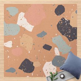 Kork-Teppich - Terrazzo Muster - modern pastell Steinoptik Retro Wohnzimmer Schlafzimmer