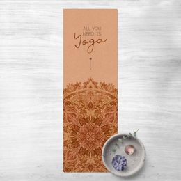 Kork-Teppich - Spruch All you need is Yoga Orange - Illustration orange Spr&uuml;che Aquarell Mandala Wohnzimmer Schlafzimmer