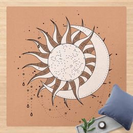 Kork-Teppich - Astrologie Sonnenmond Konstellation - Illustration schwarz Spirituell Korkmatte Sternzeichen Wohnzimmer Schlafzimmer