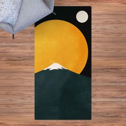 Bilderwelten Kork-Teppich modern gelb Natur Korkmatte - Sonne, Mond und Berge - Berg Wohnzimmer Schlafzimmer