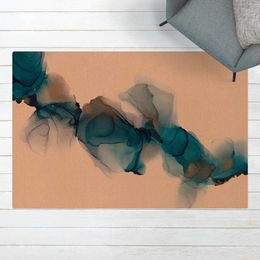 Bilderwelten Kork-Teppich modern blau originell Aquarell - Weg des Windes Blau und Gold - Deko Wohnzimmer Schlafzimmer