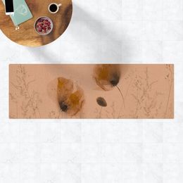 Bilderwelten Kork-Teppich Motiv weiss Korkmatte - Mohnblumen und zarte Gr&auml;ser im weichen Nebel - Mohn Wohnzimmer Schlafzimmer