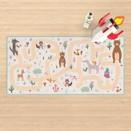 Kork-Teppich - Waldtiere - Freunde auf dem Waldweg - Illustration bunt Tiere Korkmatte Deko Kinderzimmer Baby M&auml;dchen Jungen