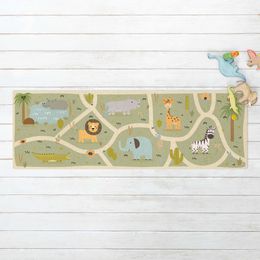 Bilderwelten Kork-Teppich Illustration bunt Tiere Korkmatte - Safari - Die gro&szlig;e Vielfalt der Tiere - Elefant Kinderzimmer Baby M&auml;dchen Jungen