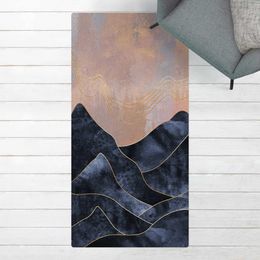 Bilderwelten Kork-Teppich Abstrakt blau originell Aquarell - Goldene D&auml;mmerung &uuml;ber Gebirge - Deko Wohnzimmer Schlafzimmer