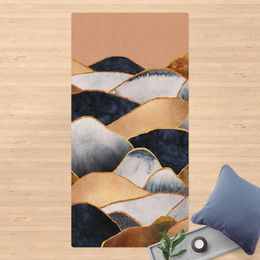 Bilderwelten Kork-Teppich Abstrakt gold originell Aquarell - Goldene Berge Aquarell - Deko Wohnzimmer Schlafzimmer