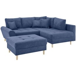 Ecksofa Home Affaire "Rice L-Form, B: 223 cm - OTTO. Verl&auml;ssliche Qualit&auml;t.", blau (blau, marin), B:223cm H:47cm T:184cm, Luxus-Microfaser (100% Polyester);Struktur fein (100% Polyester);Microfaser PRIMABELLE (100% Polyester);Samtoptik (100% Polyester), Sofas, Ecksofa, Set: Sofa & Hocker, mit 3 Zierkissen, Federkern