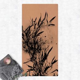 Bilderwelten Kork-Teppich modern schwarz weiss Natur Korkmatte - Grafische Pflanzenwelt - Schwarzer Bambus - Bambus Wohnzimmer Schlafzimmer