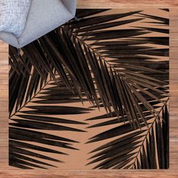 Bilderwelten Kork-Teppich Tropisch schwarz weiss Korkmatte - Blick durch Palmenbl&auml;tter schwarz wei&szlig; - Deko Wohnzimmer Schlafzimmer