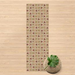 Bilderwelten Kork-Teppich Illustration beige Fliesenoptik - Vintage Rosen und Hortensien - Deko Wohnzimmer Schlafzimmer