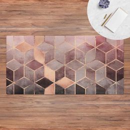 Bilderwelten Kork-Teppich Abstrakt rosa originell Aquarell - Rosa Grau goldene Geometrie - Geometrisch Wohnzimmer Schlafzimmer