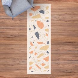 Bilderwelten Kork-Teppich modern orange Mosaik - Detailliertes Terrazzo Muster Siena mit Rahmen - Deko Wohnzimmer Schlafzimmer