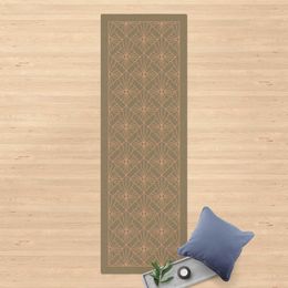 Kork-Teppich - Art Deco Strahlen Muster mit Rahmen - Vintage blau Korkmatte Geometrisch Wohnzimmer Schlafzimmer