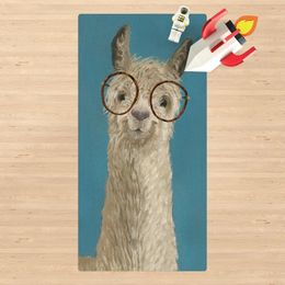 Kork-Teppich - Lama mit Brille I - Illustration blau Tiere Korkmatte Deko Kinderzimmer Baby M&auml;dchen Jungen