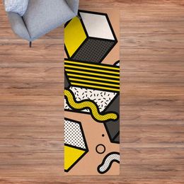 Bilderwelten Kork-Teppich Illustration grau Korkmatte - Komposition Neo Memphis Gelb und Grau - Geometrisch Wohnzimmer Schlafzimmer
