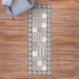 Bilderwelten Kork-Teppich Illustration grau Fliesenoptik - Marokkanische Fliesen Kombination Marrakesch mit Fliesenrahmen - Deko Wohnzimmer Schlafzimmer