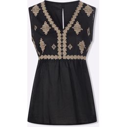 Heine Damen Blusentopschwarz, beige, bedruckt, Gr. 42, bedruckt, gemustert, mehrfarbig, metallic, 100% Baumwolle, Blusen