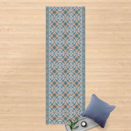 Kork-Teppich - Geometrischer Fliesenmix Kreise Blaugrau - Illustration blau Fliesenoptik Deko Wohnzimmer Schlafzimmer