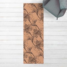 Bilderwelten Kork-Teppich Vintage blau Blumen Korkmatte - Florale Eleganz Vintagebeeren - Retro Wohnzimmer Schlafzimmer