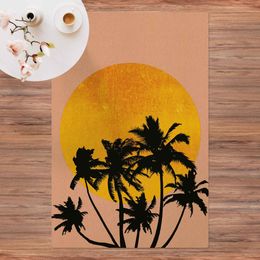 Bilderwelten Kork-Teppich Tropisch gold Natur Korkmatte - Palmen vor goldener Sonne - Sonnenuntergang Wohnzimmer Schlafzimmer
