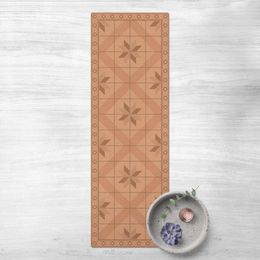 Bilderwelten Kork-Teppich modern beige Fliesenoptik - Geometrische Fliesen Rautenbl&uuml;te Sand mit schmaler Bord&uuml;re - Geometrisch Wohnzimmer Schlafzimmer