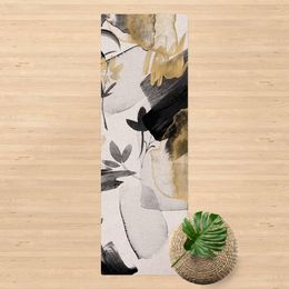 Bilderwelten Kork-Teppich Abstrakt schwarz Korkmatte - Abstraktes Pinselmuster Goldstaub - Deko Wohnzimmer Schlafzimmer