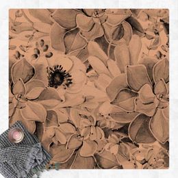 Bilderwelten Kork-Teppich Illustration schwarz weiss Aquarell - Aquarell Sukkulente mit Bl&uuml;te in Schwarz Wei&szlig; - Deko Wohnzimmer Schlafzimmer