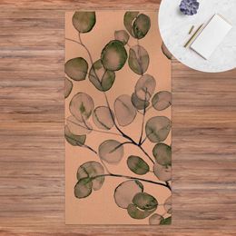 Bilderwelten Kork-Teppich Tropisch gr&uuml;n originell Aquarell - Gr&uuml;nes Aquarell Eukalyptuszweig - Pflanzen Wohnzimmer Schlafzimmer