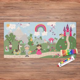 Bilderwelten Kork-Teppich Illustration bunt Korkmatte - M&auml;rchenland - Rettung vor dem Drachen - Prinzessin Kinderzimmer Baby M&auml;dchen Jungen