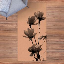 Bilderwelten Kork-Teppich Tropisch schwarz weiss Korkmatte - Fr&uuml;hlingsbote Magnolie Schwarz Wei&szlig; - Pflanzen Wohnzimmer Schlafzimmer
