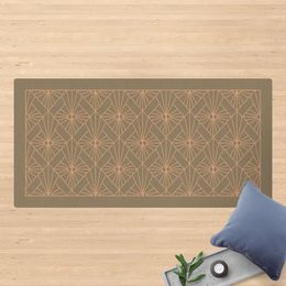 Kork-Teppich - Art Deco Strahlen Muster mit Rahmen - Vintage blau Korkmatte Geometrisch Wohnzimmer Schlafzimmer