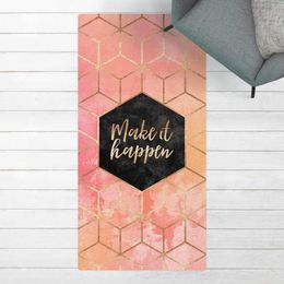 Bilderwelten Kork-Teppich modern gold Spr&uuml;che Aquarell - Make It Happen Geometrie Pastell - Geometrisch Wohnzimmer Schlafzimmer