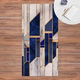 Bilderwelten Kork-Teppich Abstrakt blau originell Aquarell - Geometrische Formen mit Gold - Geometrisch Wohnzimmer Schlafzimmer