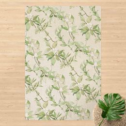 Bilderwelten Kork-Teppich Illustration gr&uuml;n Aquarell - Romantisches Bl&uuml;tenaquarell Natur Gr&uuml;n - Deko Wohnzimmer Schlafzimmer