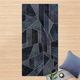 Kork-Teppich - Blaue Geometrie Aquarell - Abstrakt blau originell Aquarell Geometrisch Wohnzimmer Schlafzimmer
